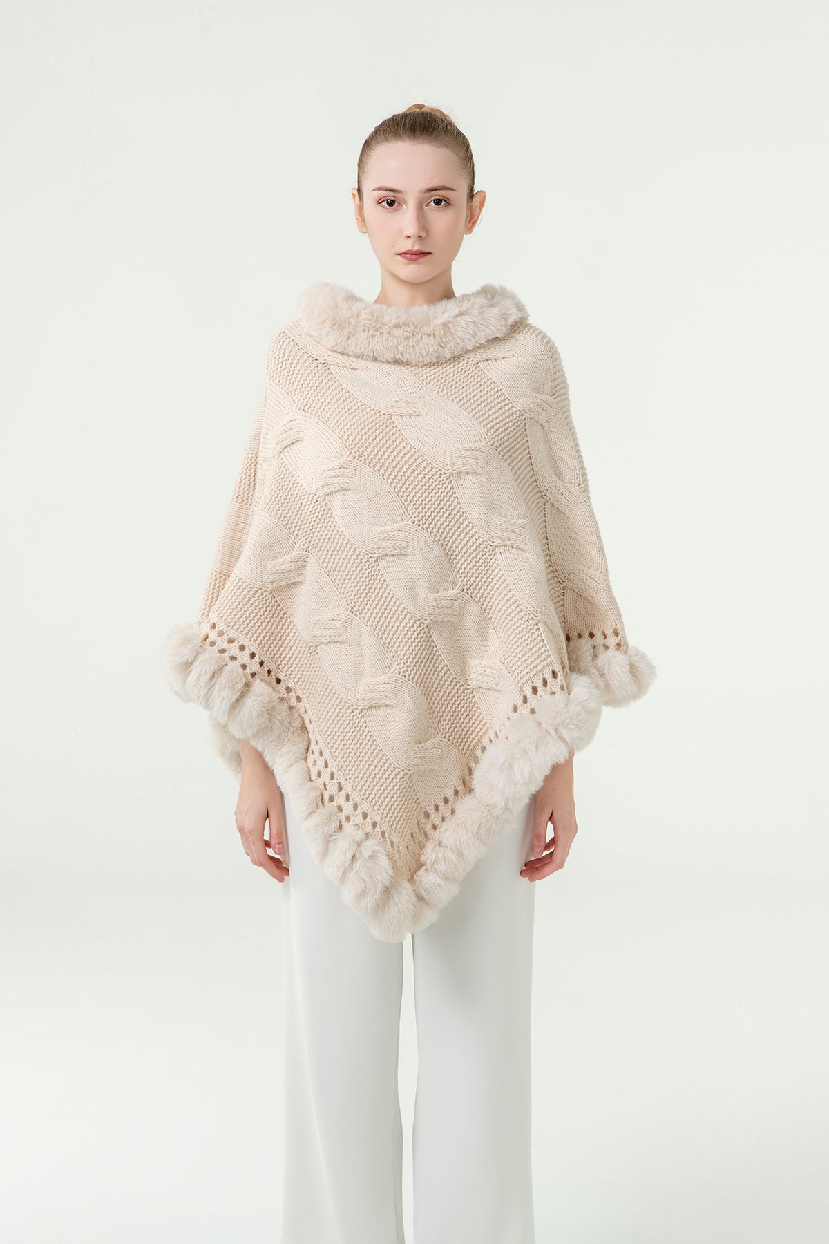 Women's Poncho Exclusive Design - White – Edinburgh Cashmere